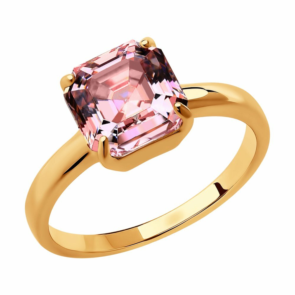 Кольцо, серебро, 925 проба, золочение, кристаллы Swarovski