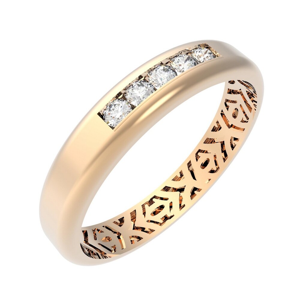 Кольцо обручальное, красное золото, 585 проба, бриллиант