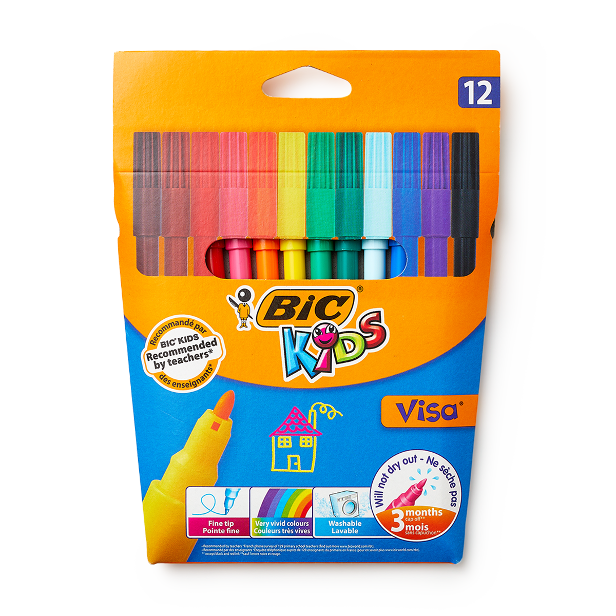 Фломастеры BIC "Kids Visa", разноцветные, 12 штук в упаковке