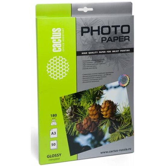 Фотобумага Cactus CS-GA318050 A3/180г/м2/50л./белый глянцевое для струйной печати