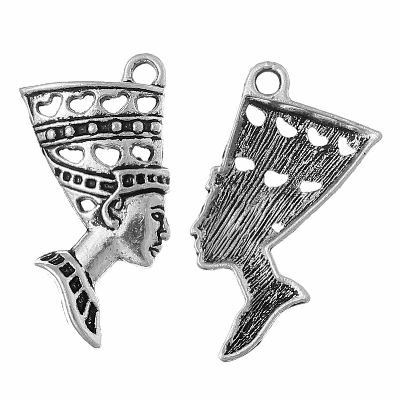 Подвеска, 40х26мм, Нефертити, базовый материал - цинковый сплав, стиль тибетское серебро, 5 шт.