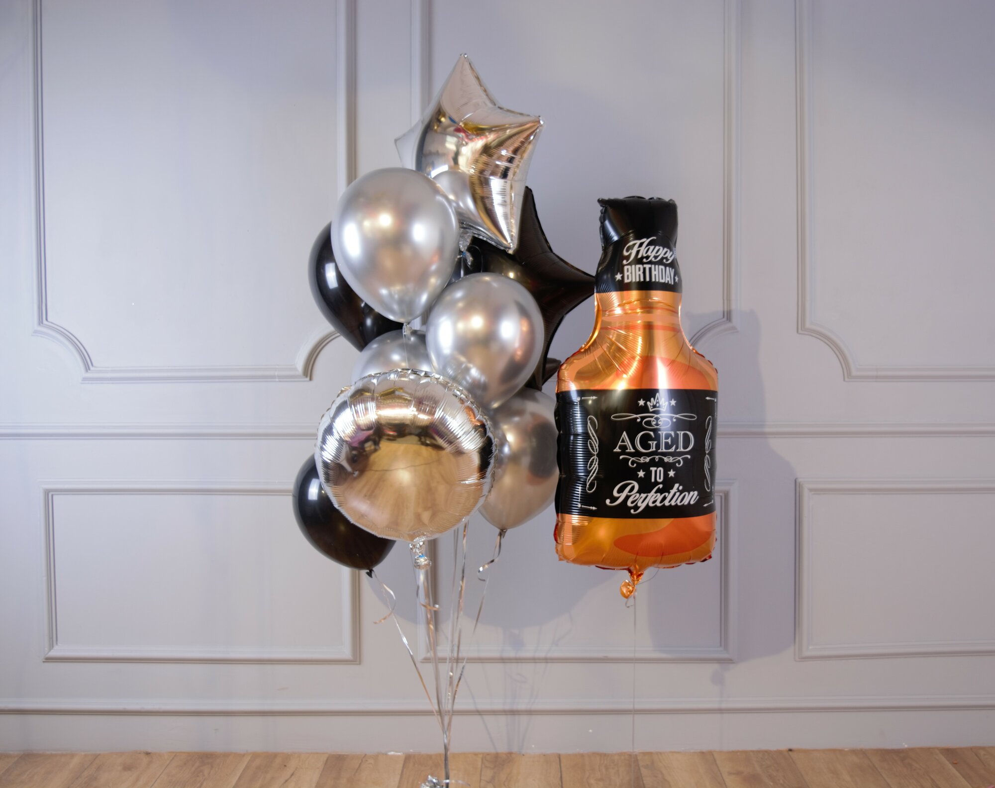 Набор воздушных шаров Flexmetal "Сет с бутылкой" Подарок мужчине. Наолнены гелием. Гарантия полета.