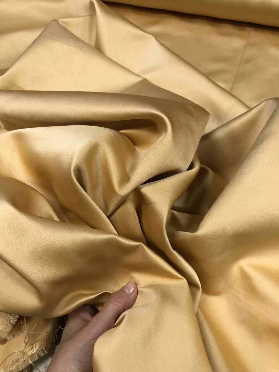 Ткань Сатин двусторонний, золотисто-жёлтый, эффект шанжан, Италия