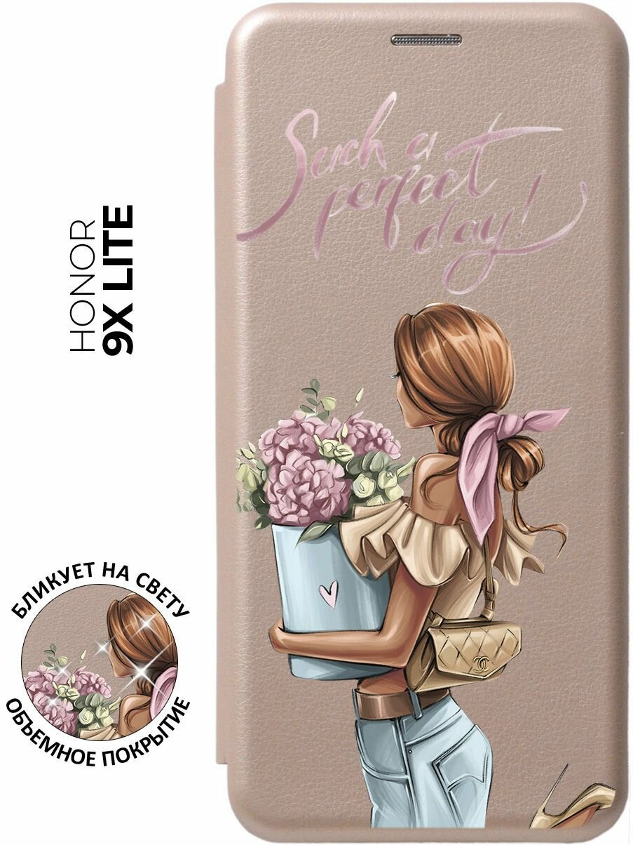 Чехол-книжка Suach a Perfect Day! на Honor 9X Lite / Хонор 9Х Лайт с 3D эффектом золотой