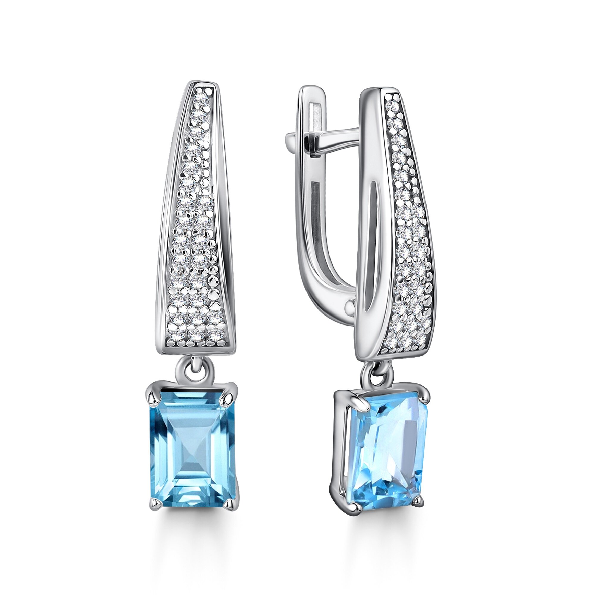 Серьги, серебро, 925 проба, топаз, фианит