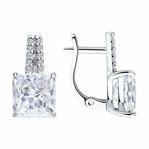 Серьги, серебро, 925 проба, родирование, фианит