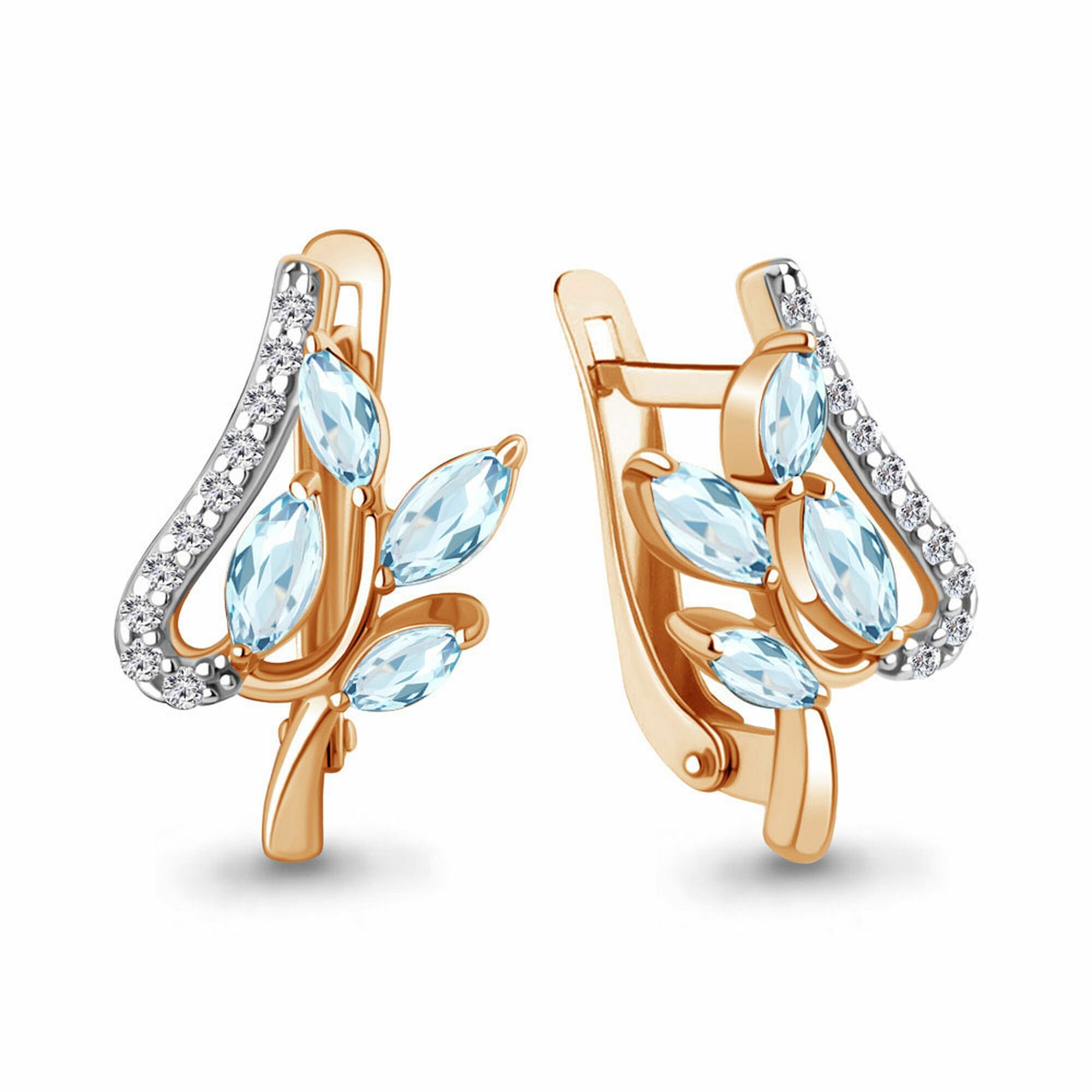 Серьги, серебро, 925 проба, золочение, фианит, топаз