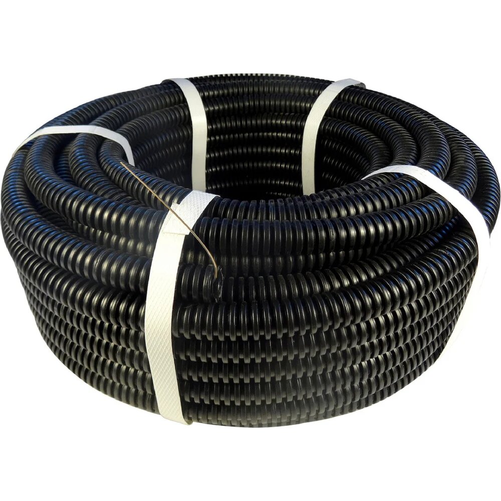 Труба гофрированная геопласт полимер ПНД с протяжкой легкая черная 15 м D 63 8790