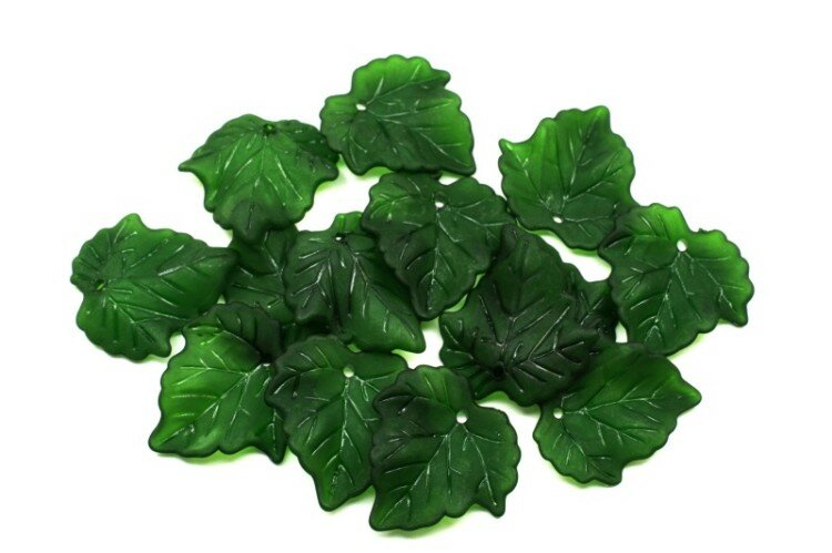 Бусины акриловые Лист 24х23х3мм, отверстие 1мм, цвет зеленый матовый, 540-005, 10г (около 25шт)