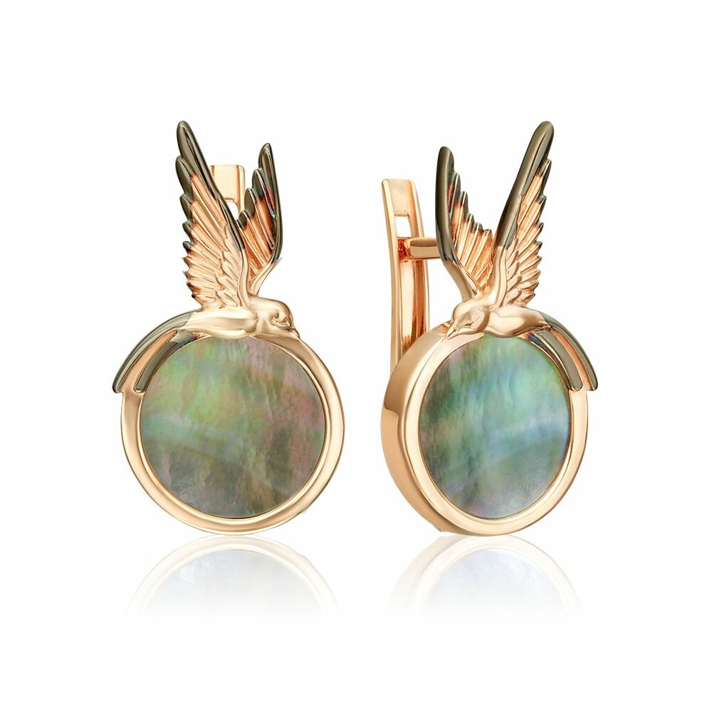 Серьги, красное золото, 585 проба, перламутр