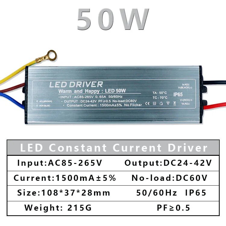 Трансформатор освещения warm and happy IP65 10/20/30/40/50 Вт DC24-42V 50W DC24-42V 1500mA