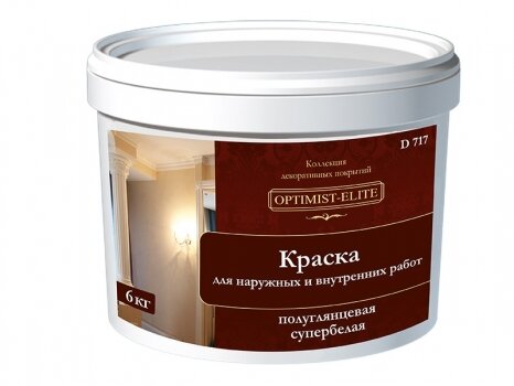 Optimist-Elite D717 Краска Супербелая Полуглянцевая для Наружных и Внутренних Работ 12кг.