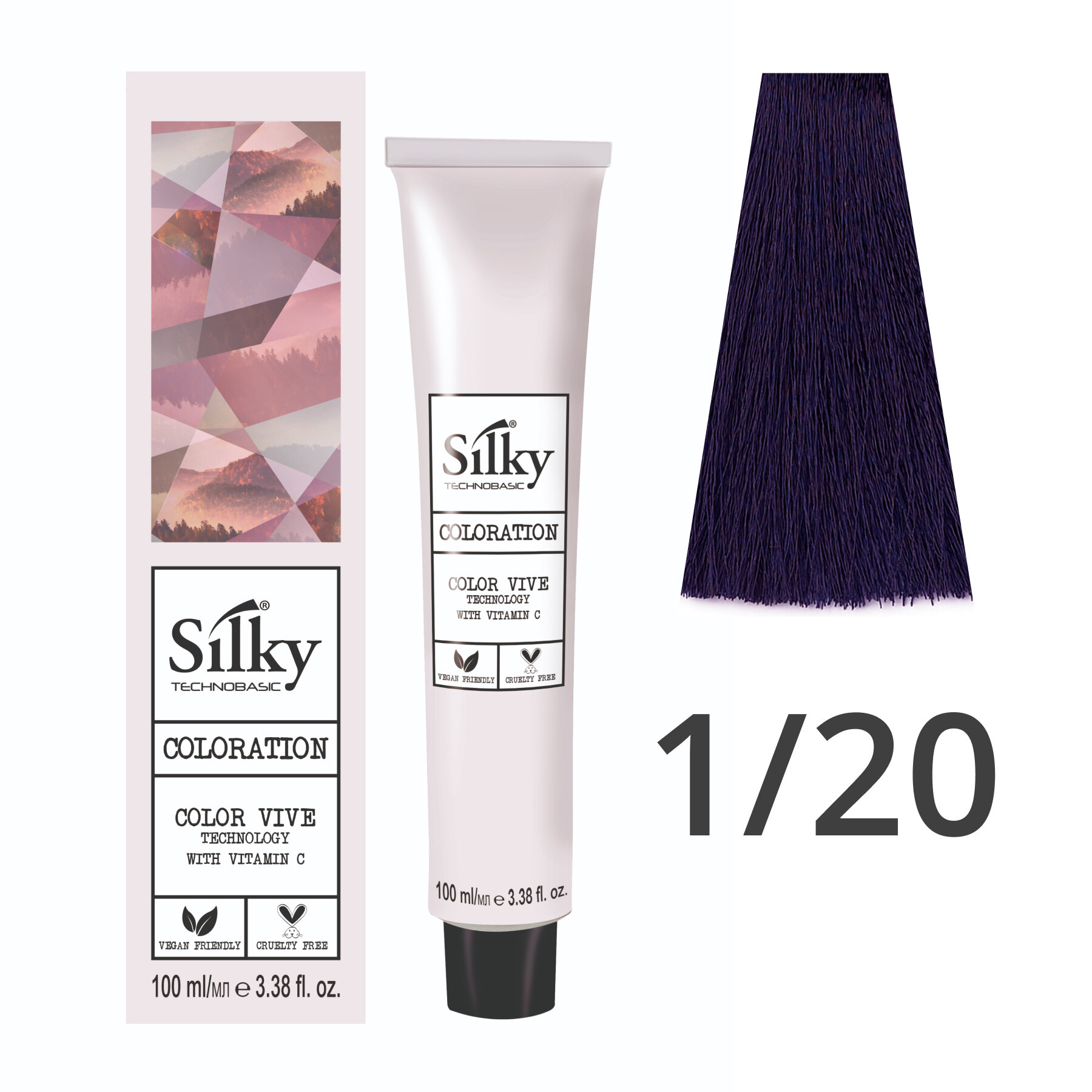 Крем - краска для волос профессиональная Silky Color Vive/Ultralift 1/20 Черный Фиолетовый, 100 мл