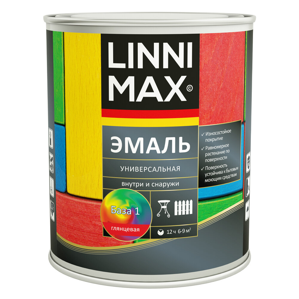 Эмаль LINNIMAX алкидная универсальная для наружных и внутренних работ глянцевая, база 1 (0,75л)