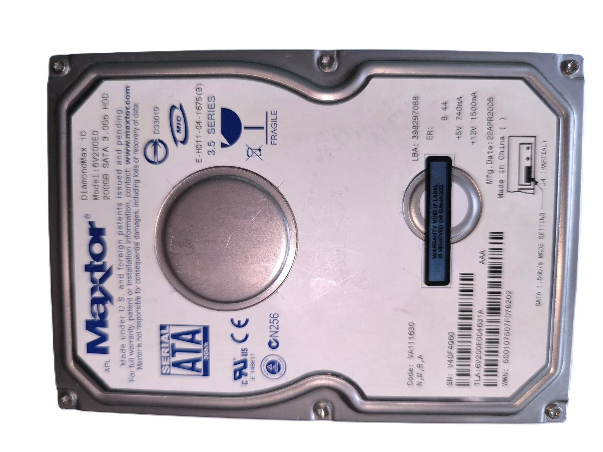 Внутренний жесткий диск Maxtor DiamondMax 10 6V200EO 200ГБ