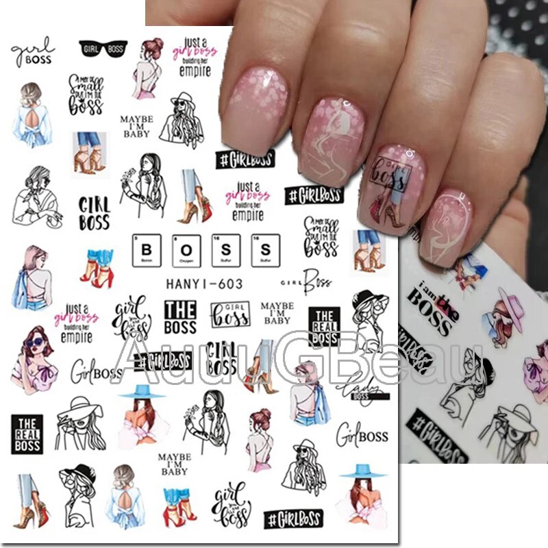 Наклейки для ногтей Girl Boss, 1 лист, BBHANYI603, розовый