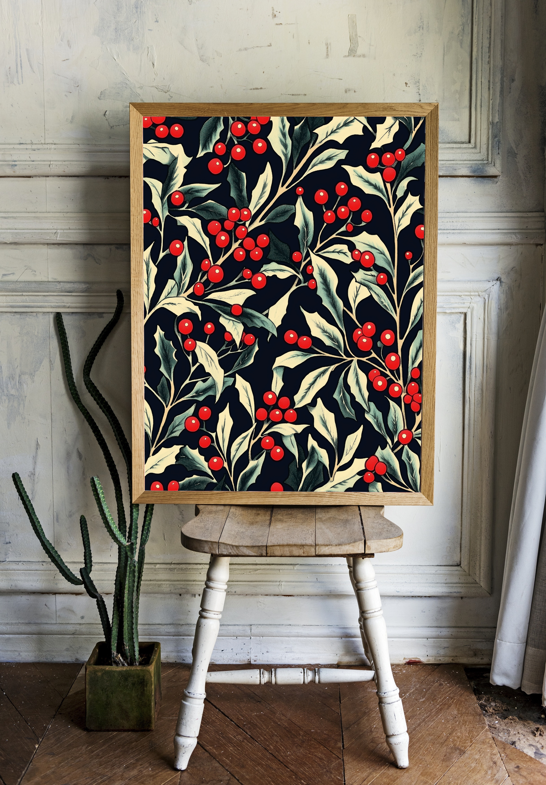 Постер "Красные ягоды и листья" 50x70 см в подарочном тубусе