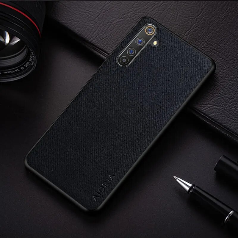 Чехол для Realme 6 Pro черный, кожаный, противоударный