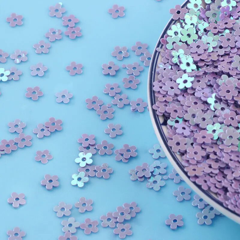 Новые перфорированные маленькие пайетки в форме цветка сливы, 5 мм, Сиреневый, Light purple, 5mm 20g