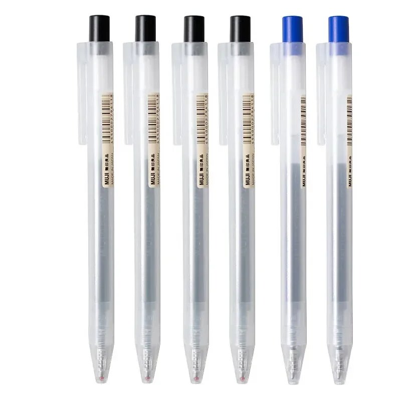 Гелевые ручки MUJI 0,5 мм, набор из 6 штук, черные/синие/красные 4black 2blue