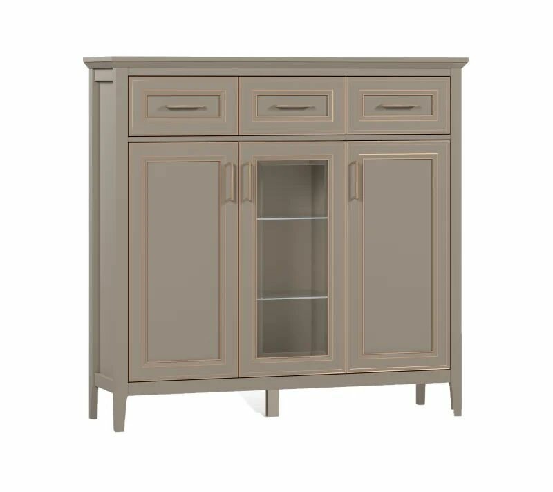 Тумба-витрина классик KOM1W2D3S глиняный серый, для посуды, в прихожую