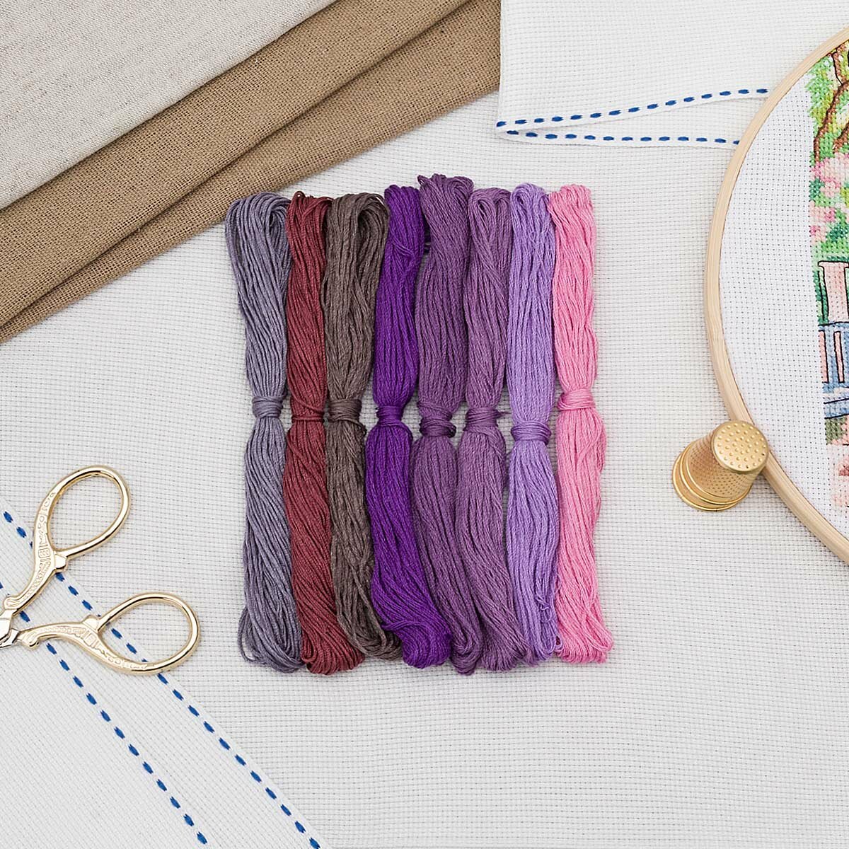 Мулине Bestex "Оттенки фиолетового", хлопок, 8 мотков по 8 м