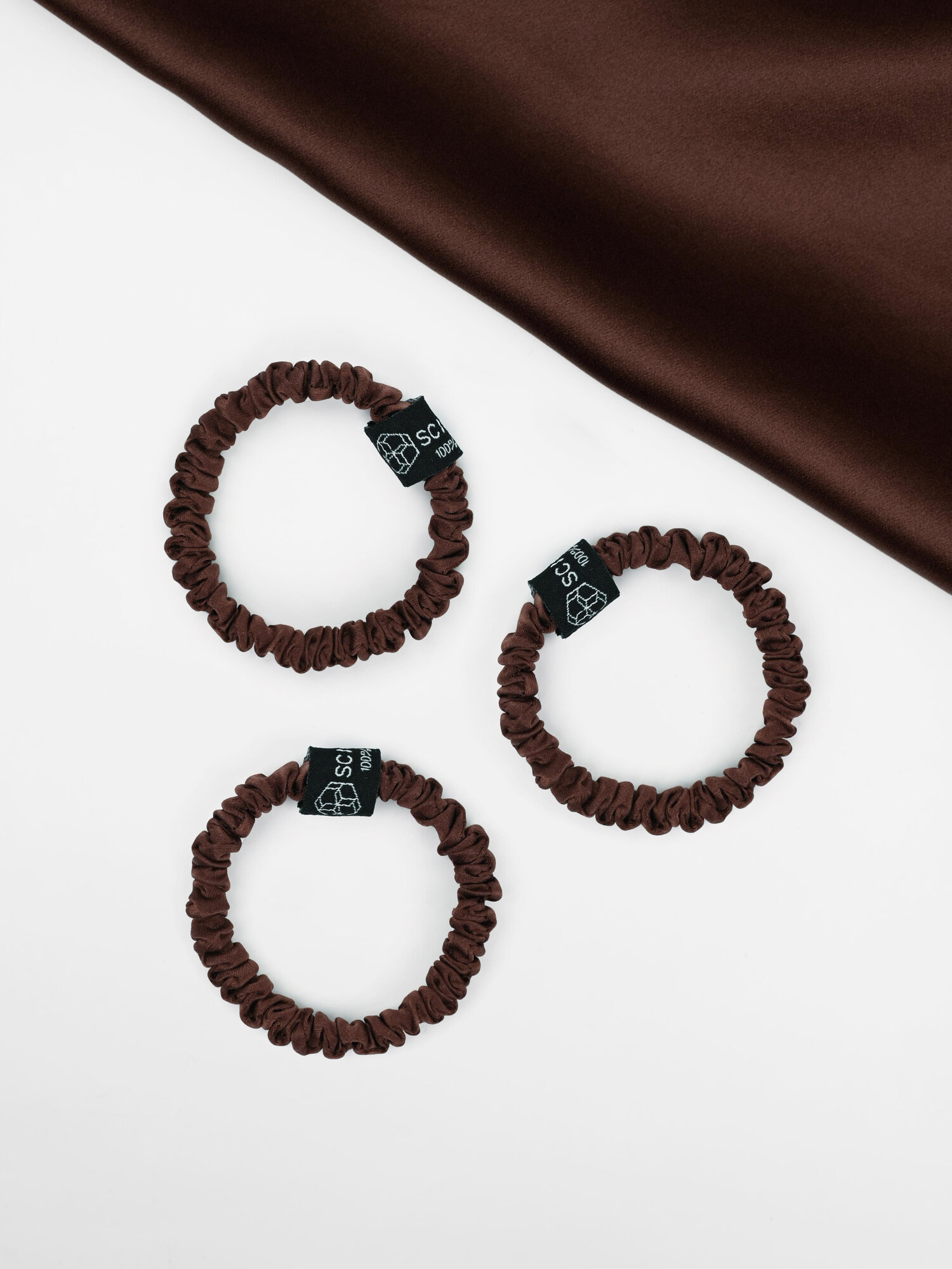100% натуральный шелк 19 момми/Набор из 3-х резинок 0,5 см /шоколадный цвет