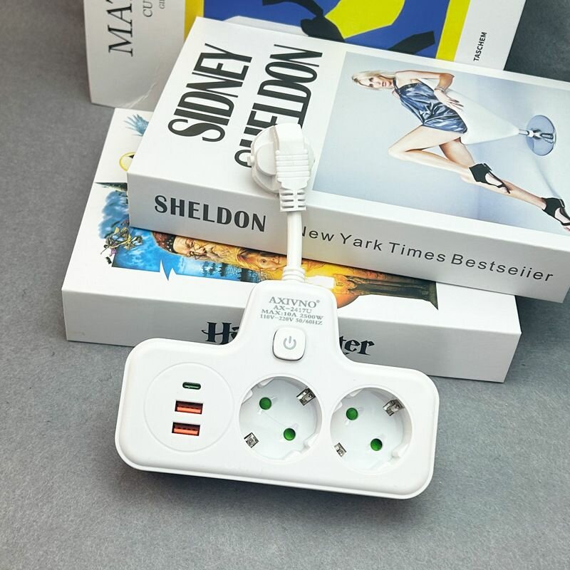 Пилот европейского стандарта, 2 розетки, 2 USB + 1Type-C