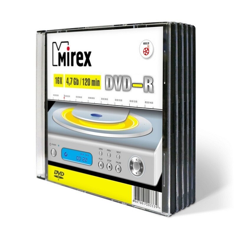 Компакт-диск Mirex DVD-R, 4,7 гб, 16x, Slim box, 5 шт (UL130003A1F)