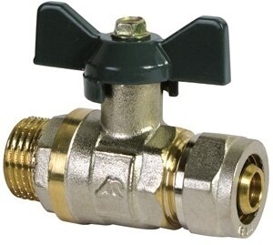 Кран шаровой AQUALINK для металлопластиковых труб, штуцер-цанга, 1/2х20, бабочка