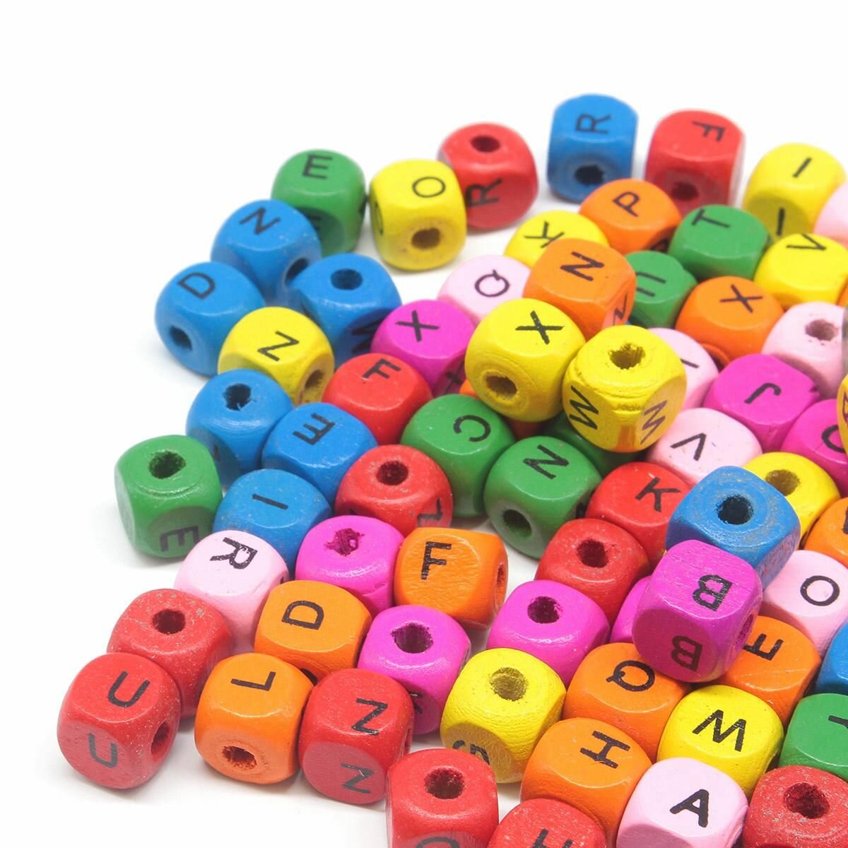 Бусины Astra&Craft Деревянные, с буквами английского алфавита, микс цветов, куб, 10х10 мм, 51 г, 96 шт