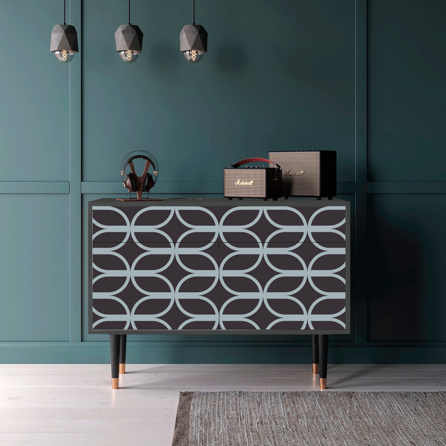 Комод - STORYZ - BS4 Braided Blue, Размер - 115 x 85 x 48 см, Цвет корпуса - Антрацит