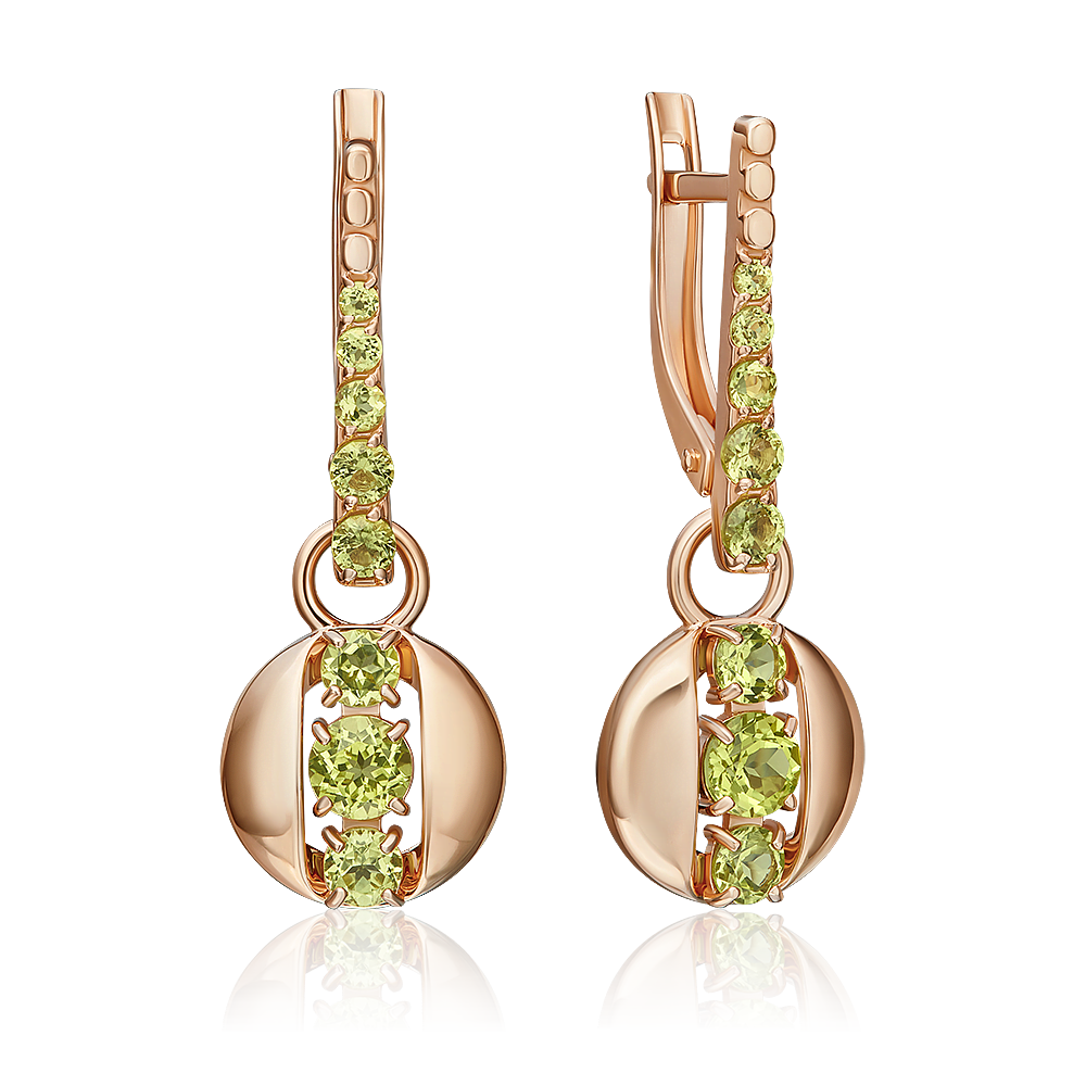 Серьги, красное золото, 585 проба, хризолит