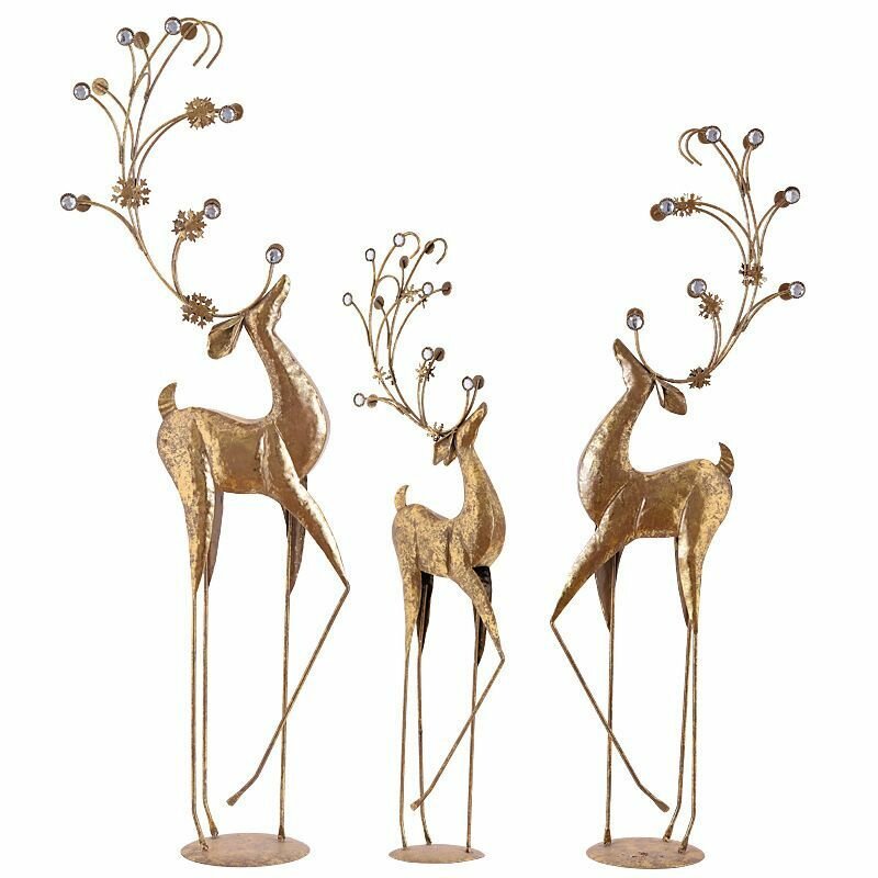 Украшение сада статуэткой металлического оленя, набор из 3 предметов