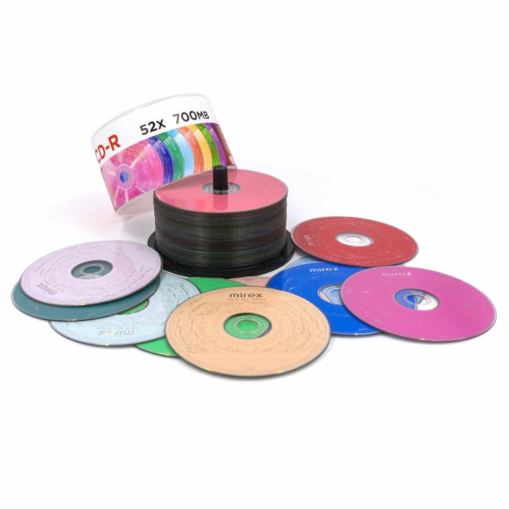 Диски Mirex CD-R Cake Box (50 шт.) Random Color (разноцветные) 700Mb 52x (UL120009A8B)