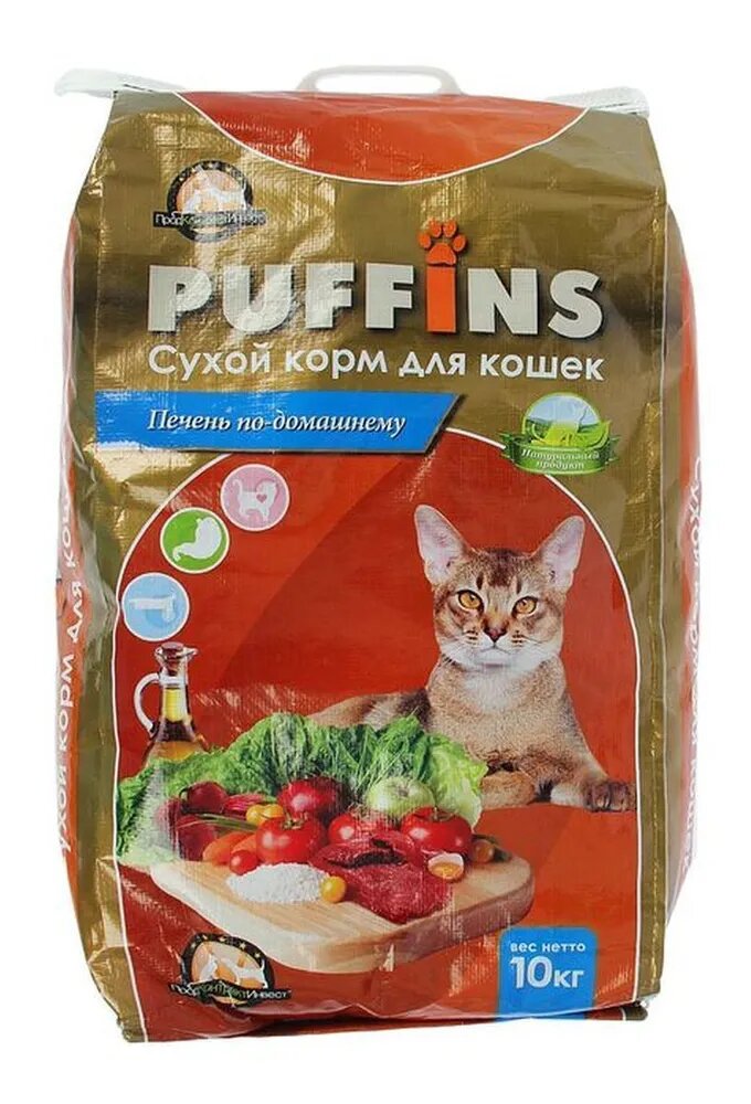 Puffins Печень по-домашнему - сухой корм для кошек (10 кг)