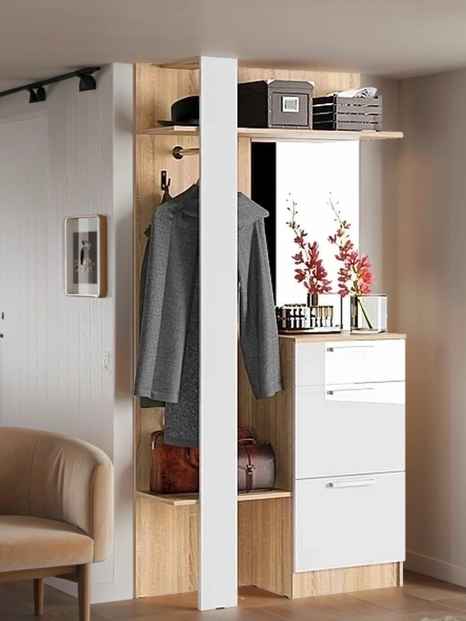 Вешалка МиФ "Мартина", для прихожей, белая, глянец, фурнитура