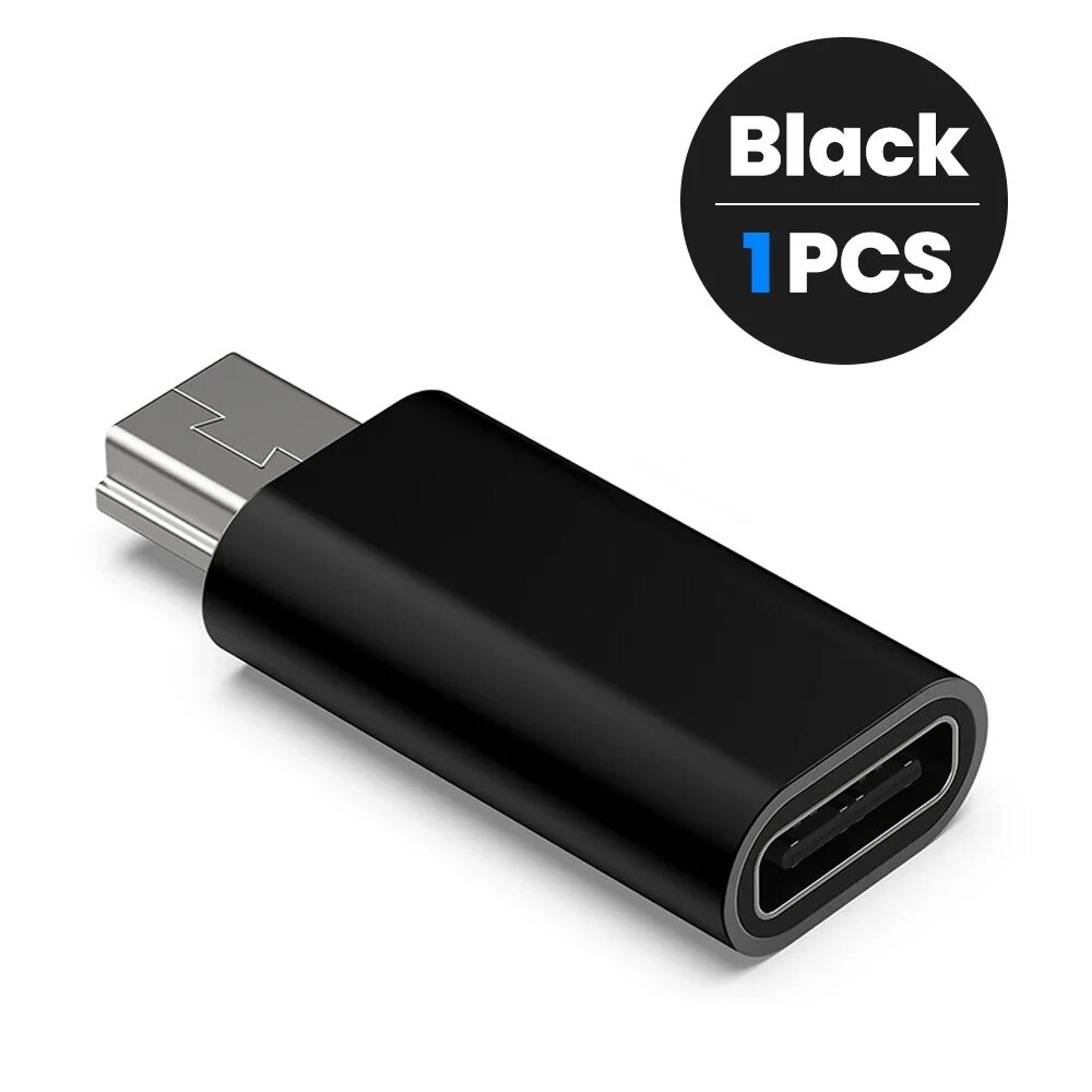 Адаптер Mini USB к Type C Разъем Mini USB 2.0 «папа» к «мама» типа C Передача данных Зарядка для телефона Цифровая камера MP3 MP4 1PCS Black