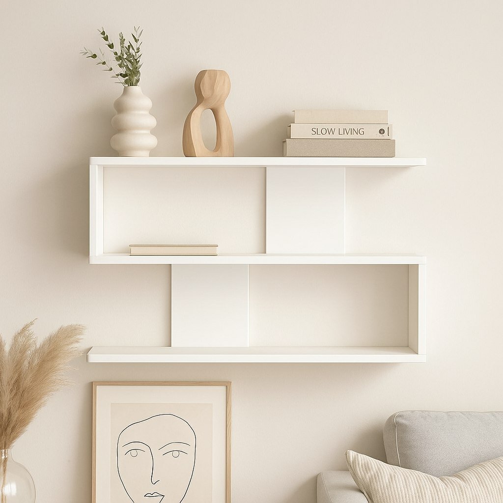 Полка настенная белая навесная для гостиной, спальни, офиса и детской 60x47x15