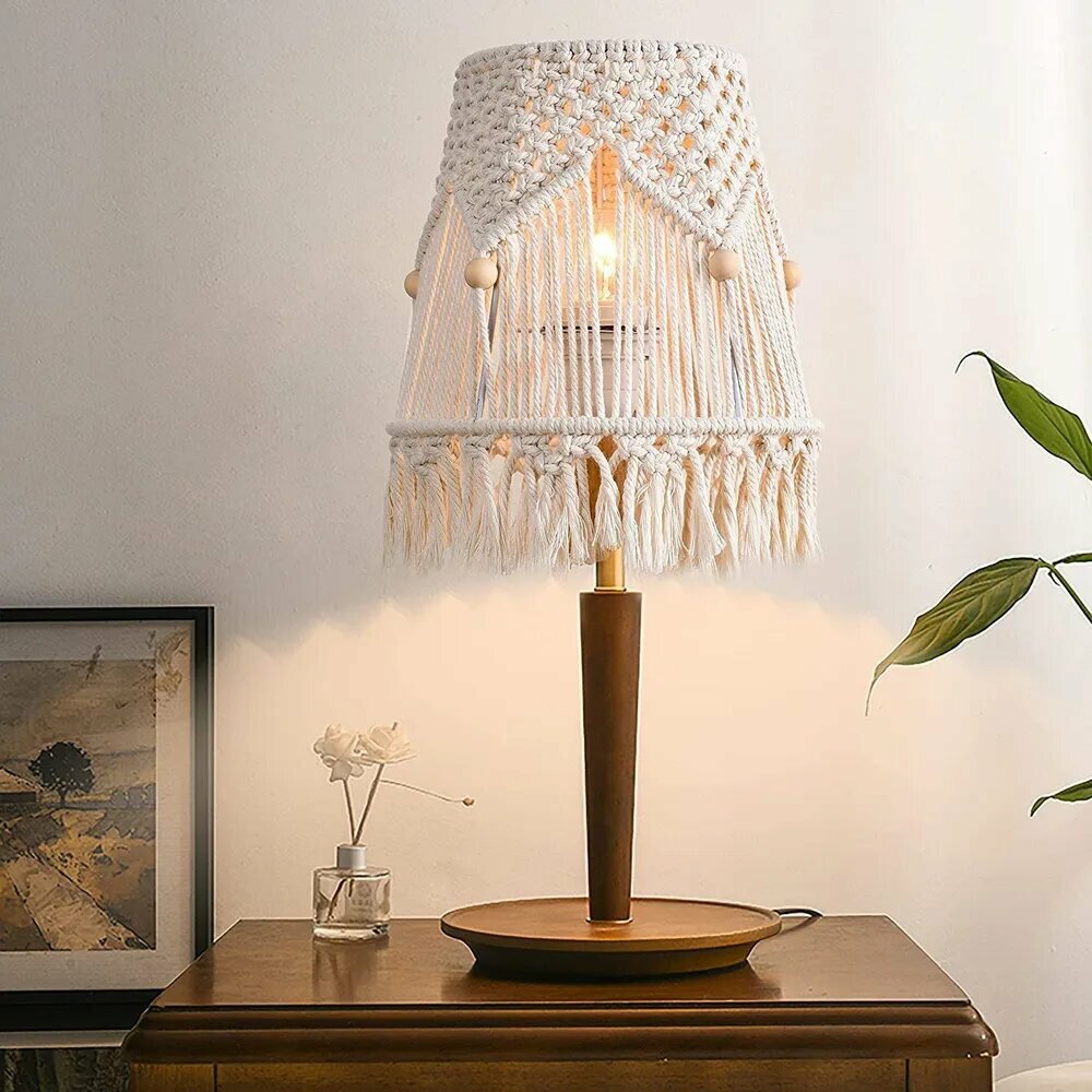 Абажур из макраме, подвесной светильник бохо, плетеный абажур для люстры потолочный, Подходит для настольных ламп