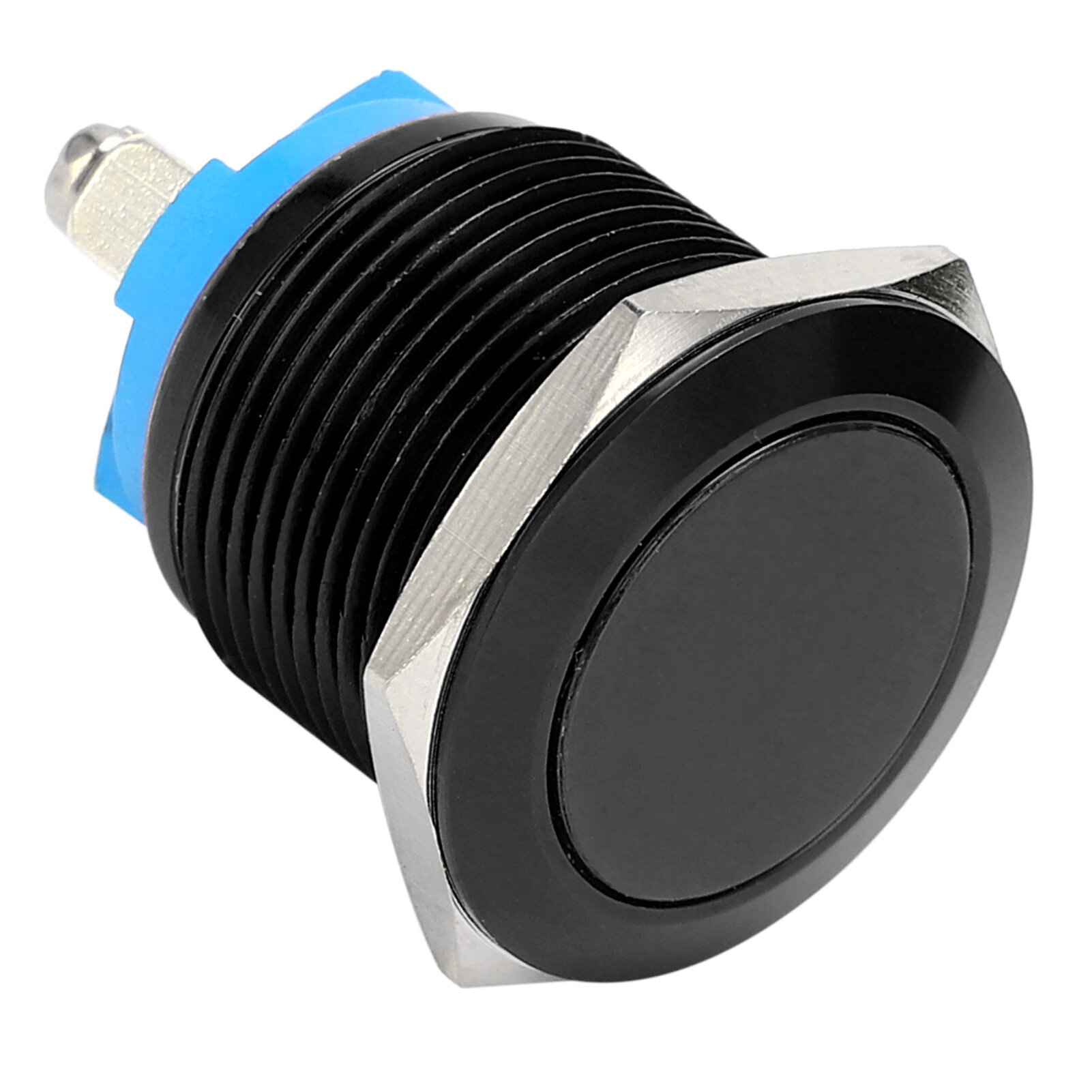 Металлический кнопочный переключатель с плоской головкой, полное окисление, самосброс, винт регулировки мощности, 19 мм (черный)