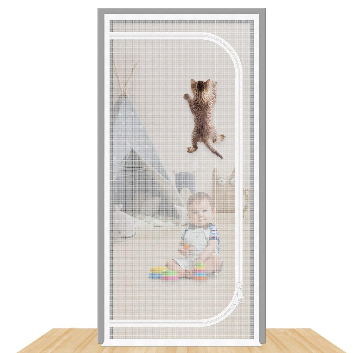 Занавеска-перегородка с защитой от кошек на молнии, москитная сетка для выхода домашних животных на балкон, москитная с