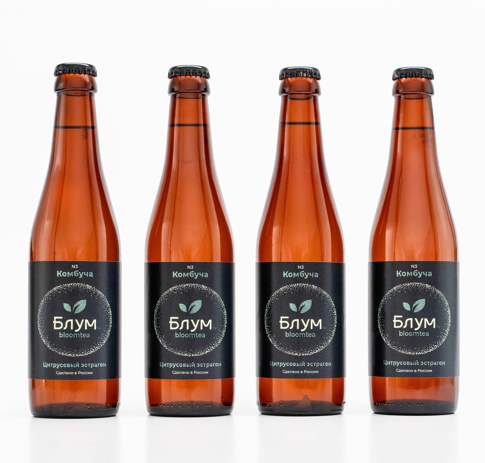 Комбуча, чайный гриб, Блум BLOOMTEA, премиум, цитрусовый эстрагон, непастеризованная, без ароматизаторов, сет, 4х0,33л