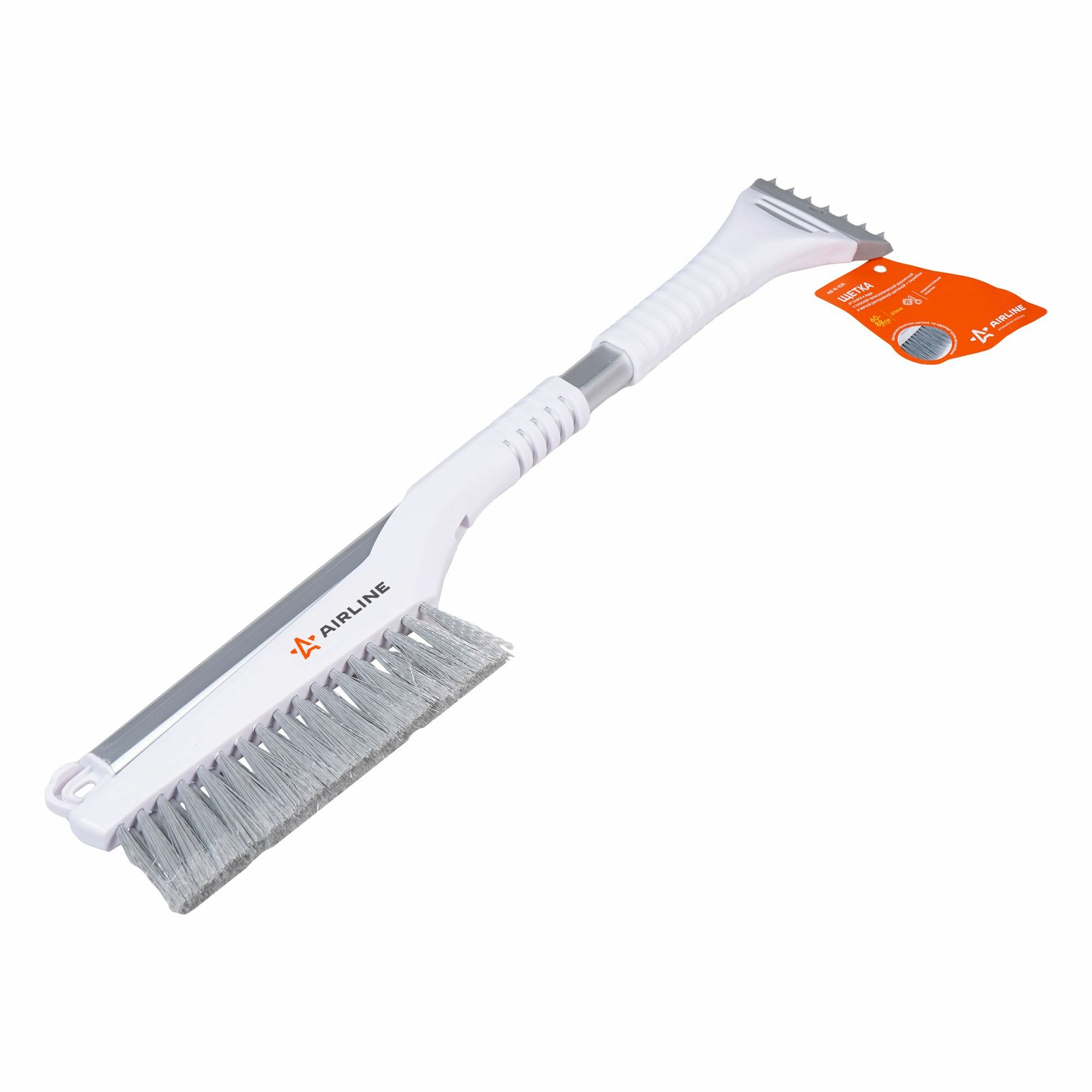 Щетка от снега и льда с плоской телескоп. рукояткой с мягкой распушённой щетиной + скребок (60-88 см)