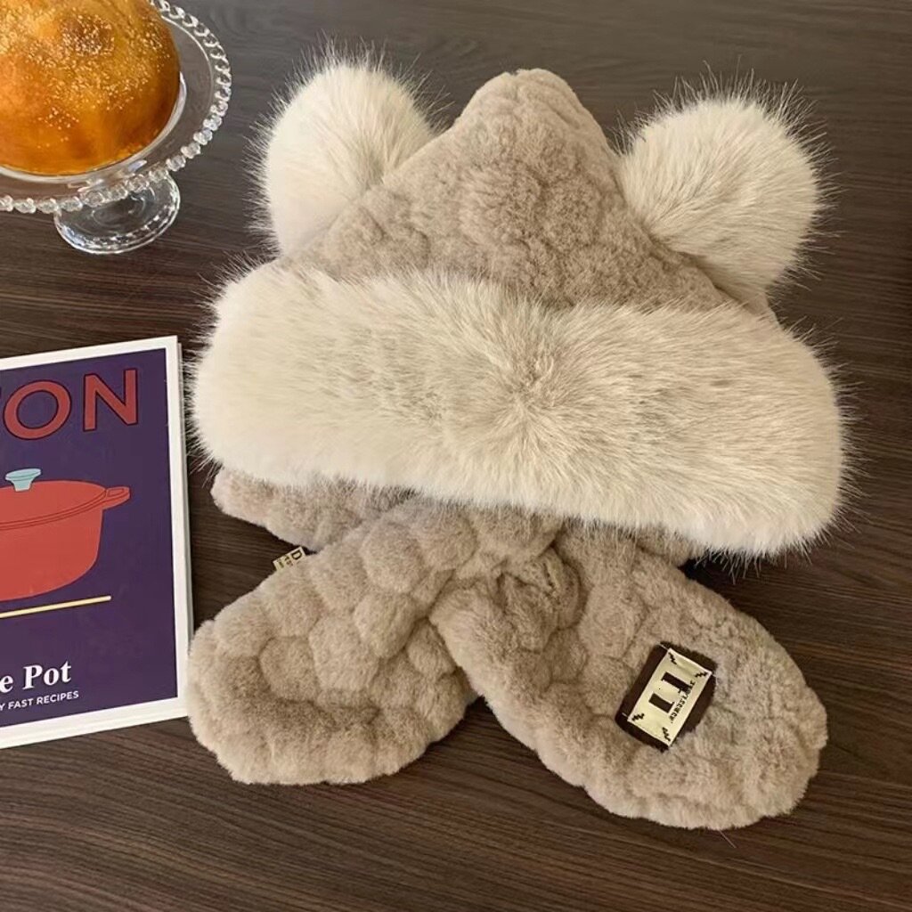 Плюшевая шапка с медведем, шарф, универсальная женская осенне-зимняя шапка в корейском стиле с изображением лица, маленькая утолщенная теплая защита от холода, защита ушей, шапка Lei Feng