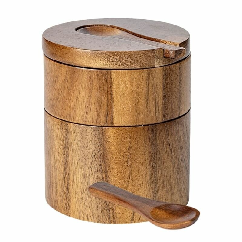 Коробка для соли и Приправ Из дерева Акации-Двухслойная