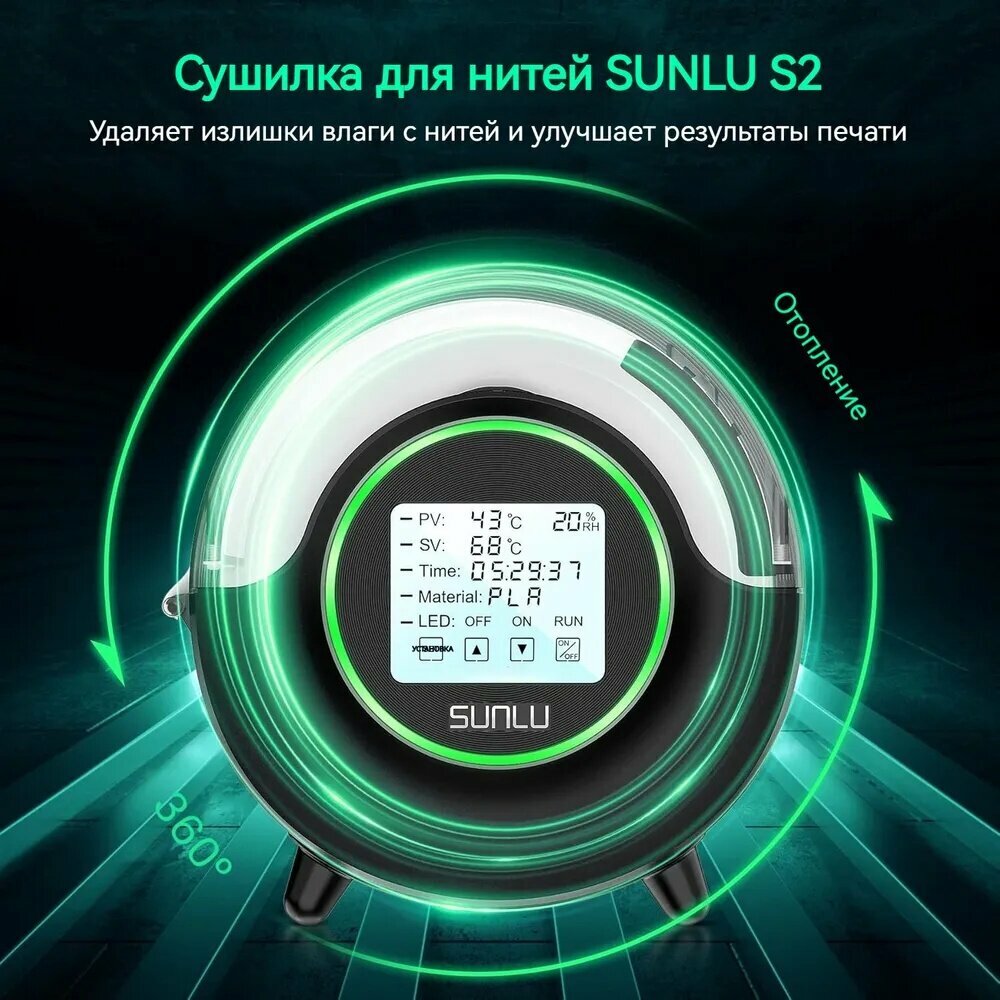 SUNLU Сушка для филамента S2: максимальная температура 70, встроенный циркуляционный вентилятор, контейнер для хранения и сушки филамента 3D-принтера, подходит для нейлона, TPU, PLA, PETG, ABS
