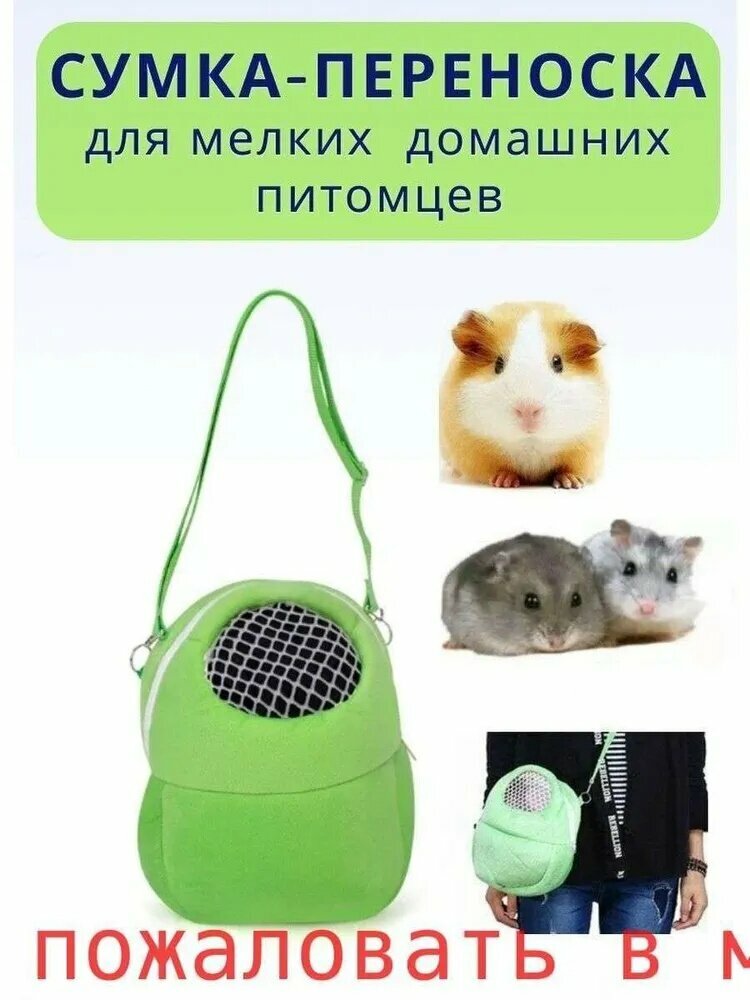 Сумка/рюкзак/одежда: грызуны, хомяки, свиньи, шиншиллы, мыши, размер м 19х22 см зеленый