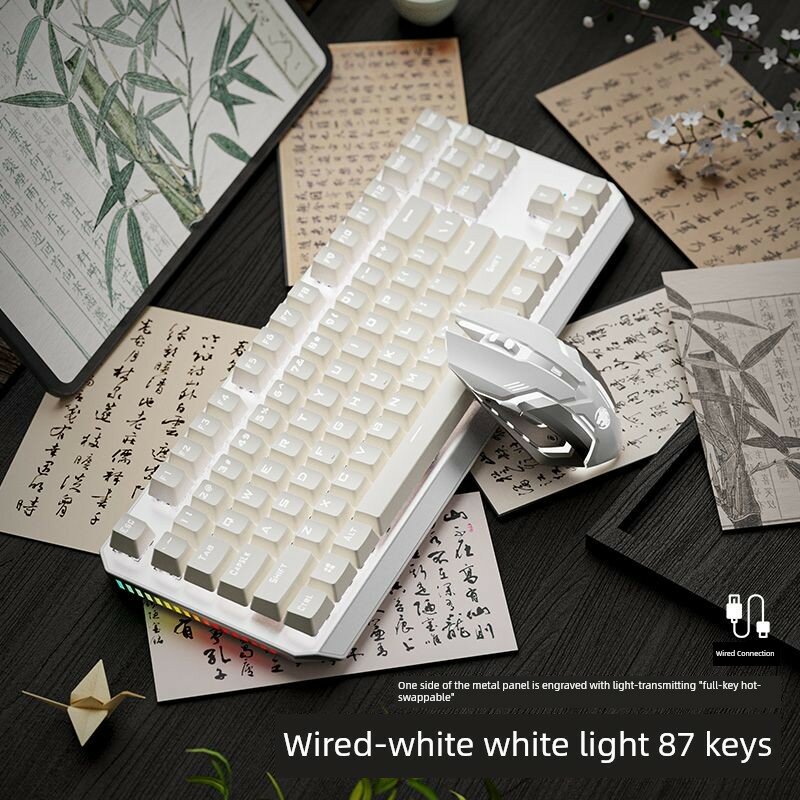 Набор клавиатура и мышь TK870: проводная, 87 клавиш, переключатели Cherry MX Blue, белая подсветка, для офиса и игр