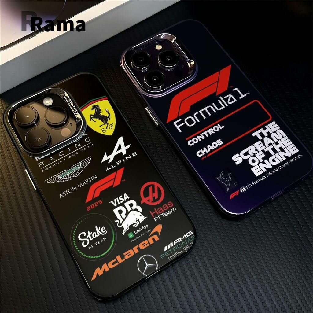 Чехол на Aйфон 13/14 / IPHONE 13/14 черный матовый противоударный чехол с логотипами гоночных команд f1 и цифрой 2025, усиленный бампер и надежная защита камер